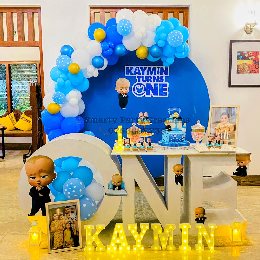 Boss Baby One Table 9 inch LED Ring Backdrop Blue White 1st Birthday ...